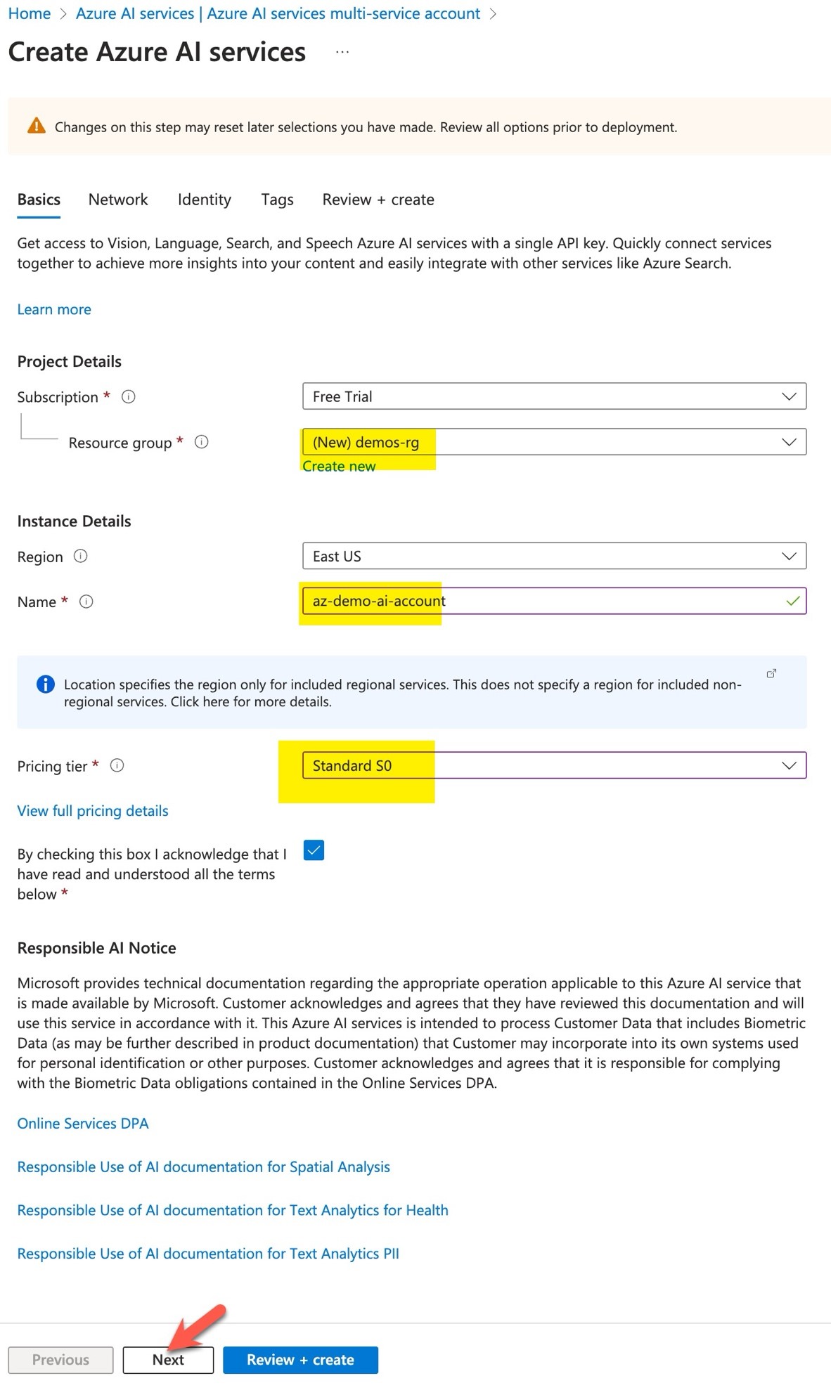 Create Azure AI Multi-Service Resource in Azure Portal