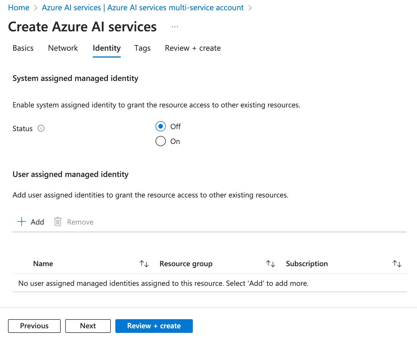 Create Azure AI Multi-Service Resource in Azure Portal