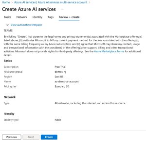 Create Azure AI Multi-Service Resource in Azure Portal