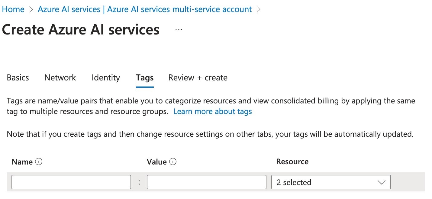 Create Azure AI Multi-Service Resource in Azure Portal